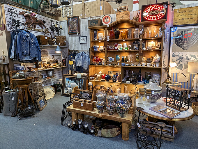 The bright red exterior of Brass Armadillo stands like a beacon for treasure hunters, promising adventures in time travel without the flux capacitor.