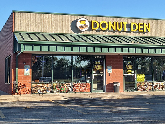 The unassuming exterior of Donut Den in Joliet hides a world of pastry perfection within. Sometimes the best treasures come in modest packages.