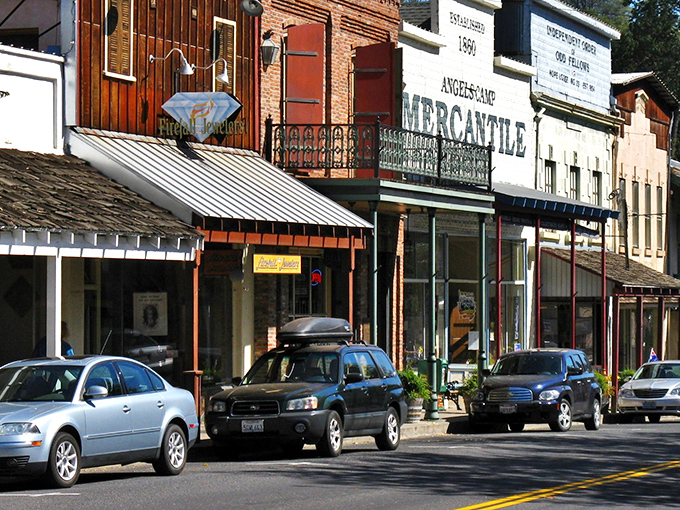 The Angels Camp Mercantile stands as a testament to Gold Rush architecture &ndash; where modern cars park where horses once hitched, but the spirit remains unchanged.