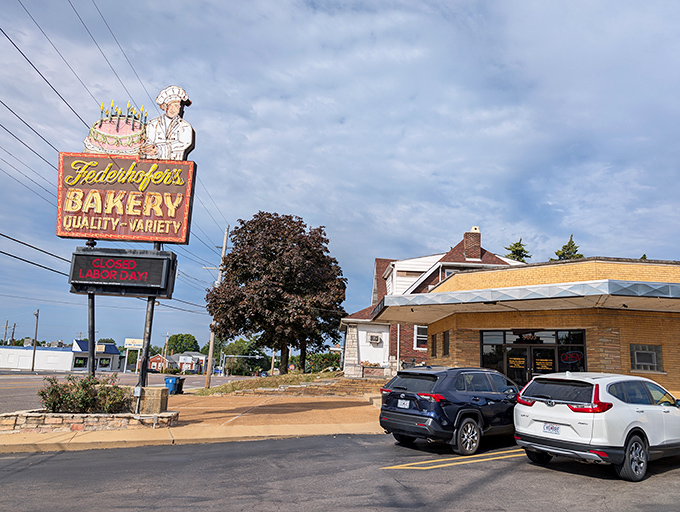 That vintage sign isn't just advertising&mdash;it's a neon love letter to St. Louis baking history and butter-laden dreams.