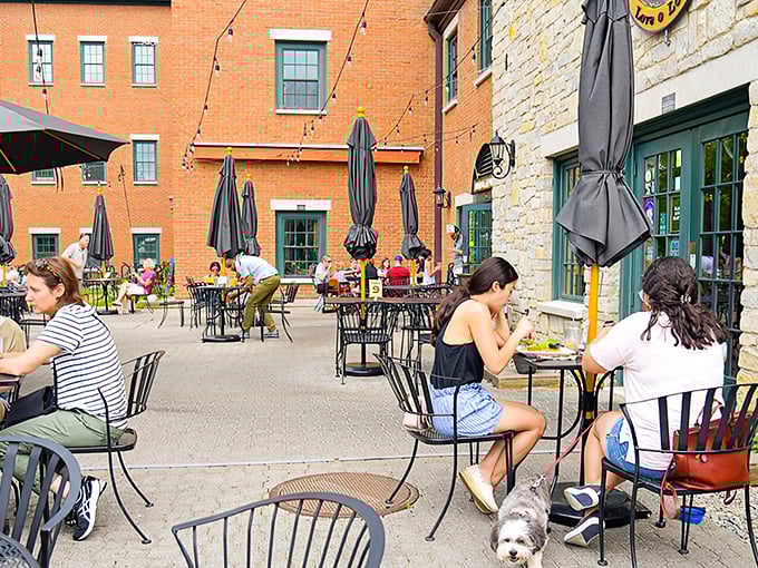 The Skinny Pancake's outdoor patio invites you to soak up Burlington sunshine while debating whether to order sweet or savory.