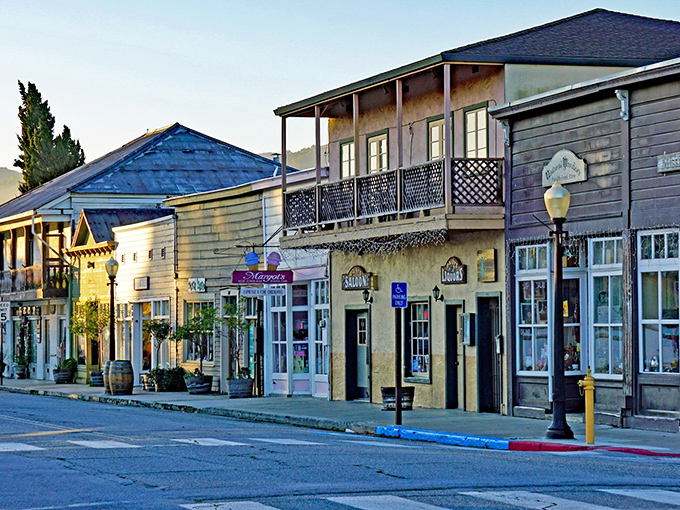 Historic storefronts line San Juan Bautista's main street, where time seems to have hit the pause button somewhere around 1870.
