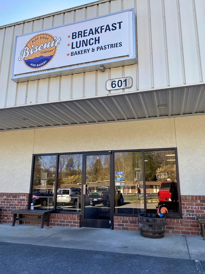 The unassuming exterior of Blue Ridge Biscuit Company hides culinary treasures within. Like finding Shakespeare writing at your local coffee shop&mdash;unexpected brilliance awaits.
