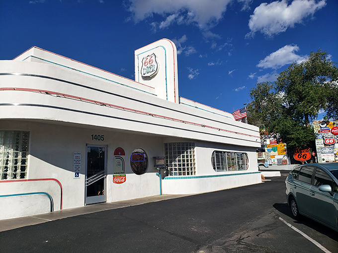 Bright skies and retro cool: The 66 Diner is waiting to welcome you to this New Mexico landmark.