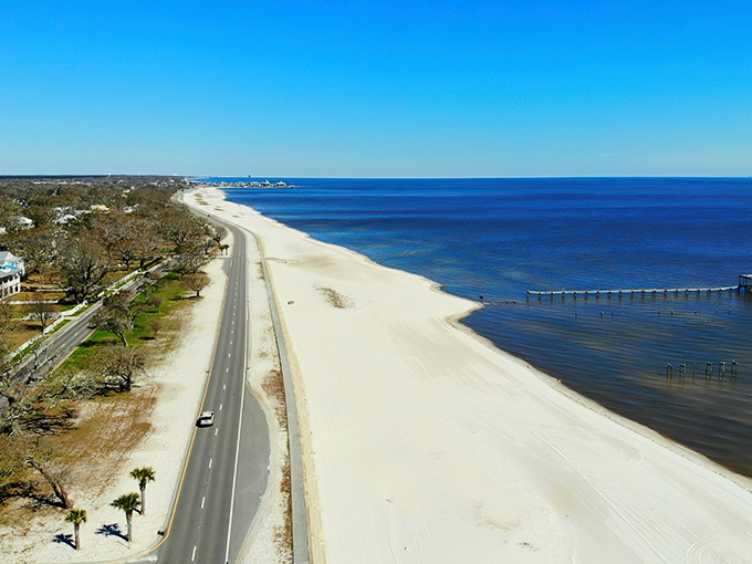 The road less traveled? Not with views like this! Beach Boulevard stretches along Mississippi's pristine coastline, offering the perfect blend of solitude and scenery.