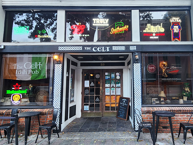 The classic Celtic facade beckons like an old friend, promising authentic Irish comfort just steps from Orlando's bustling downtown.