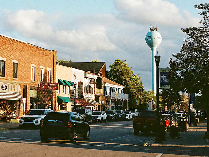 That iconic blue water tower stands sentinel over Hancock Street, as if to say, "Yes, you've found it &ndash; the Michigan small town of your dreams."