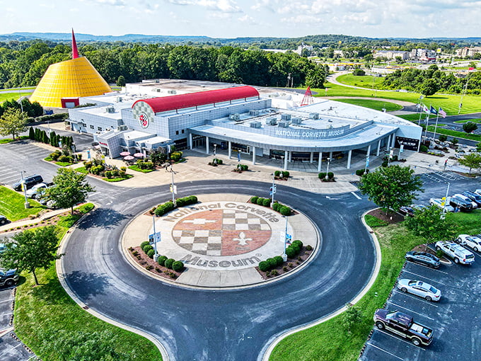 The iconic yellow Skydome rises like a beacon for gearheads everywhere, making the National Corvette Museum an unmistakable landmark on the Bowling Green horizon.