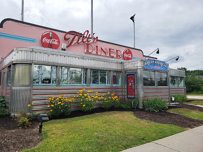 This iconic pink and chrome diner is a welcoming sight! Ready to enjoy some great American food in Tilton.