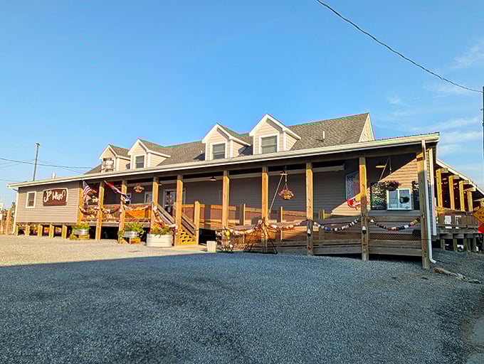 The unassuming exterior of JP's on the Wharf proves once again that the most memorable seafood experiences often hide behind modest facades.