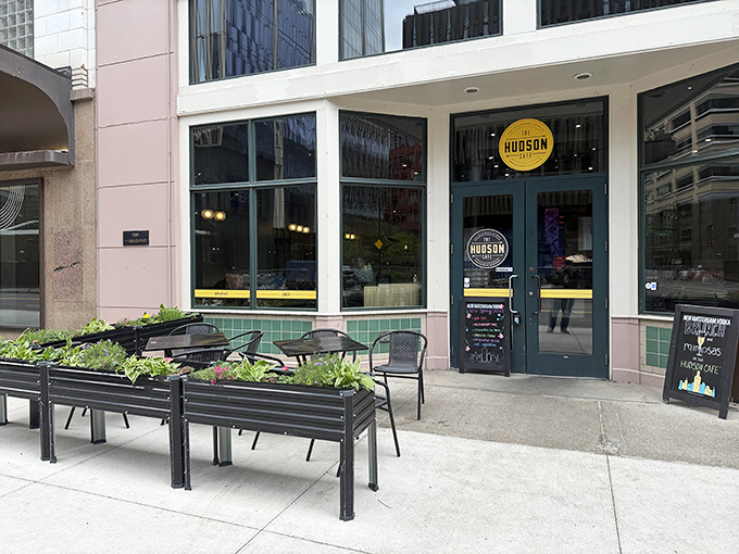 The Hudson Cafe in Detroit welcomes you! Step inside this friendly spot for a delightful, relaxing meal and a great atmosphere.