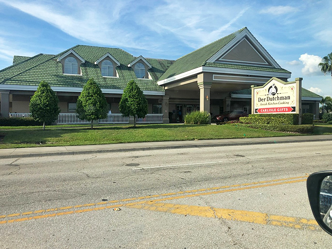 The green-roofed sanctuary of comfort food stands proudly on Bahia Vista Street, beckoning hungry travelers with promises of Amish delights.