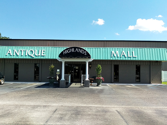 The unassuming exterior of Highlands Antique Mall belies the wonderland within – like finding Narnia in a strip mall setting.
