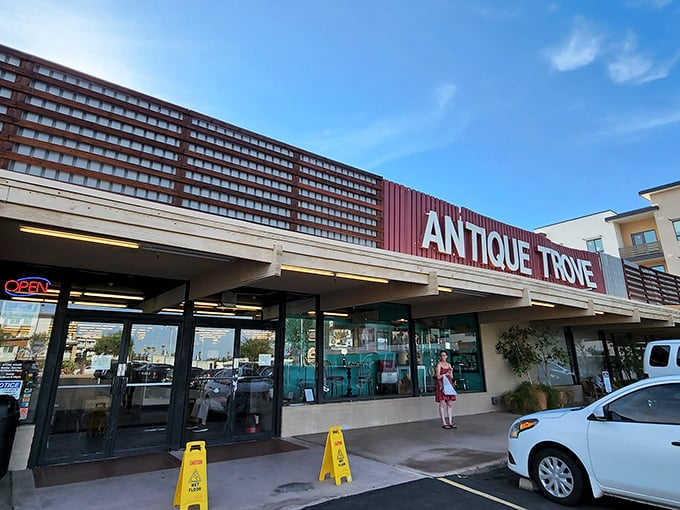 The unassuming exterior of Antique Trove belies the time-traveling adventure waiting inside. Arizona's desert sun can't compete with the treasures that shine within.
