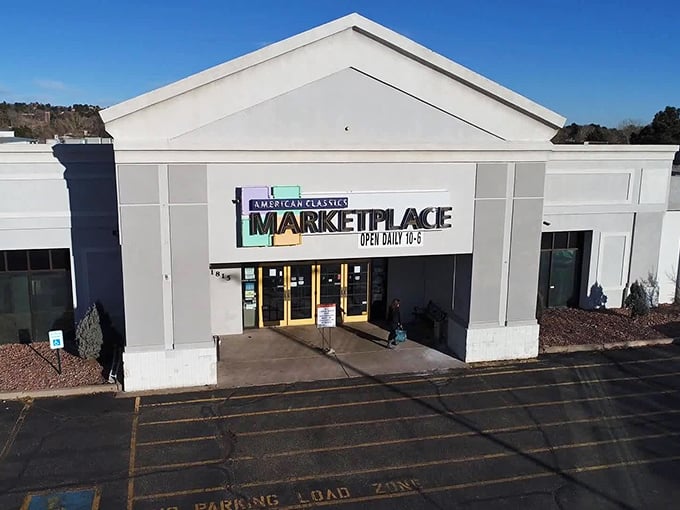 The unassuming exterior of American Classics Marketplace belies the treasure trove within. Like finding a portal to the past hiding in plain sight.