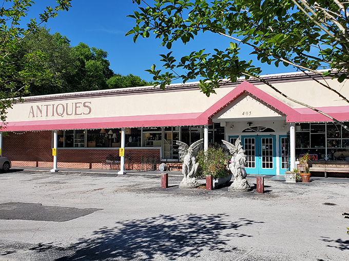 The unassuming exterior belies the wonderland within. Those guardian angels at the entrance? They're not just decorative—they're warning you that your wallet is in danger.