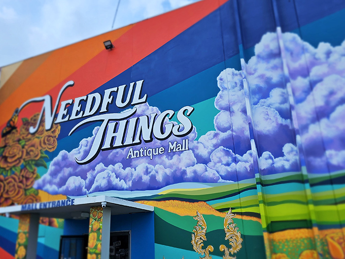The rainbow-hued exterior of Needful Things is like a psychedelic dream sequence from the 1960s that somehow landed in Hendersonville.