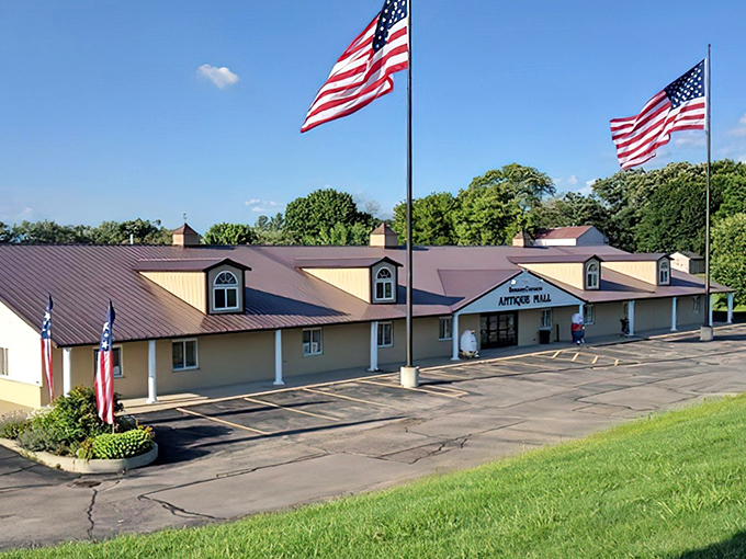American flags stand sentinel over this unassuming treasure trove in Bristol. Who knew paradise for collectors could look so charmingly ordinary?
