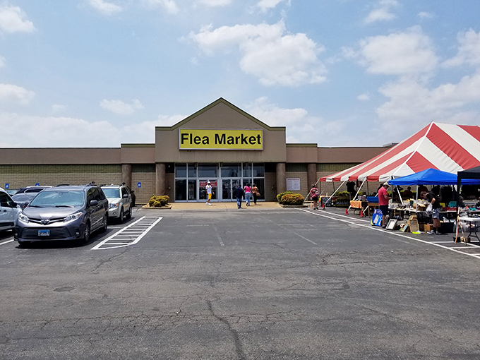 The unassuming facade of treasure-hunting paradise. Like a Vegas casino, what happens at I-75 Flea Market rarely stays there&mdash;you'll be showing off your finds for weeks.