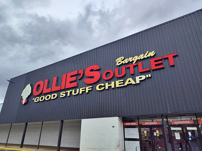 The unmistakable storefront of Ollie's Bargain Outlet in Beckley, where the bold promise of "GOOD STUFF CHEAP" isn't just marketing&mdash;it's a mission statement.