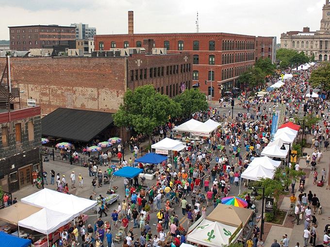 Court Avenue transforms into a bustling bazaar each Saturday, with the historic courthouse standing sentinel over Iowa's greatest weekly food festival.