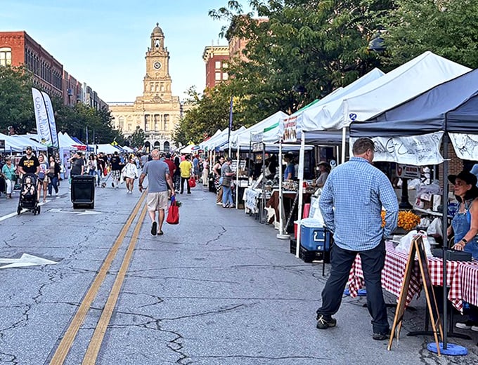 Court Avenue transforms into a bustling bazaar each Saturday, with the historic courthouse standing sentinel over Iowa's greatest weekly food festival.