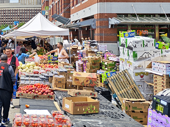 The outdoor Haymarket bustles with fresh produce and bargains. Where Bostonians have hunted for deals since 1830, proving good food traditions never die.