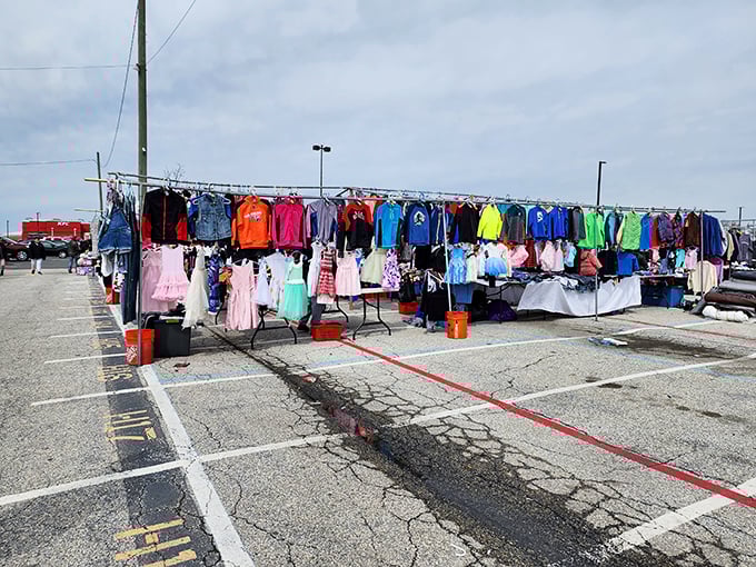 A rainbow of clothing options awaits at the outdoor section, where bargain hunters find everything from formal dresses to casual wear.