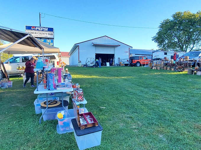 One vendor's mobile setup showcases the grassroots spirit of the market&mdash;selling directly from an RV with tables brimming with potential treasures waiting to be discovered.