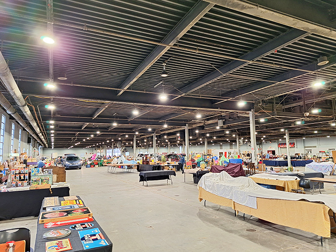 Morning light streams through the exposition center windows, illuminating a sea of tables where yesterday's discards become today's must-haves.