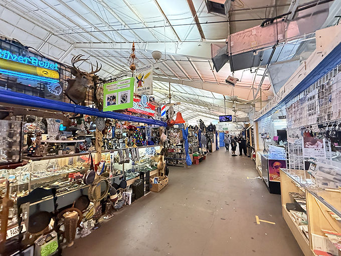 The indoor section of Raynham Flea Market stretches seemingly to infinity, a treasure hunter's paradise where one person's castoffs become another's prized possessions.