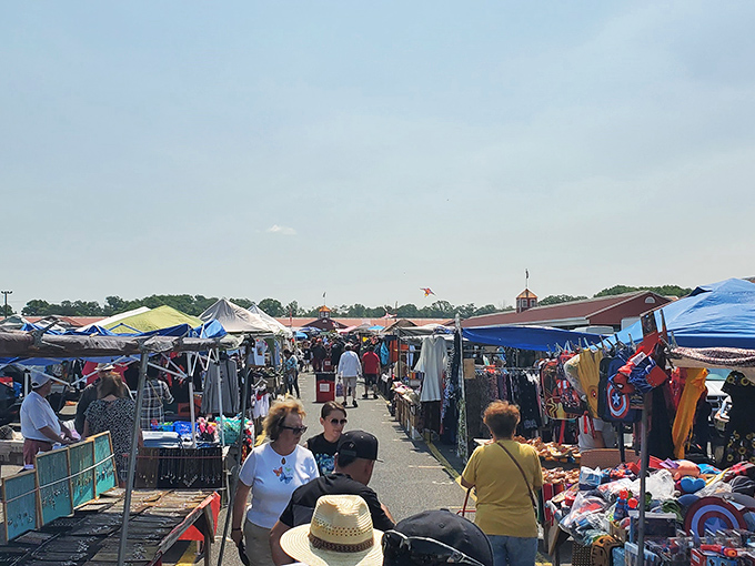 A sea of colorful tents stretches into the horizon, each one a potential treasure island waiting to be explored.