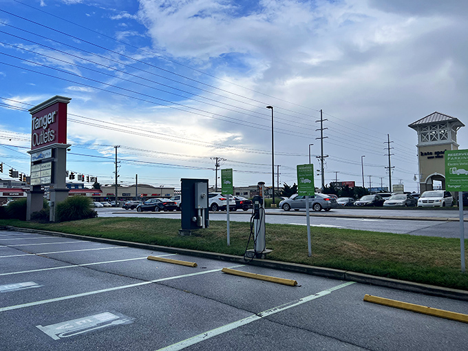 The coastal-inspired architecture of Tanger Outlets Surfside creates a shopping village vibe that feels distinctly more relaxing than your average mall experience.