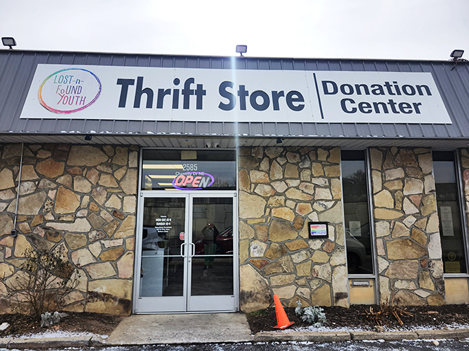 The stone facade and rainbow-colored logo tell you everything: this isn't just shopping&mdash;it's shopping with purpose.