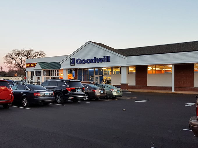 The Goodwill mothership awaits! This Stamford location's welcoming exterior promises treasure hunting adventures that won't require a second mortgage.