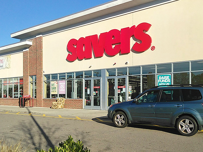 The iconic red Savers sign beckons like a lighthouse for bargain hunters. Your wallet's happy place awaits behind those doors.