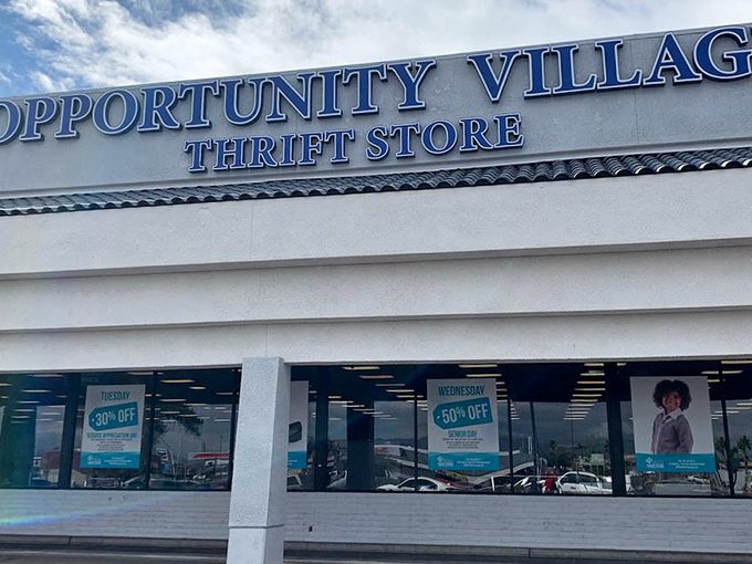 Those colorful window signs aren't just advertising discounts—they're practically sending smoke signals to savvy shoppers: "Bargains ahead! Tuesday 30% off, Wednesday 50% off!"