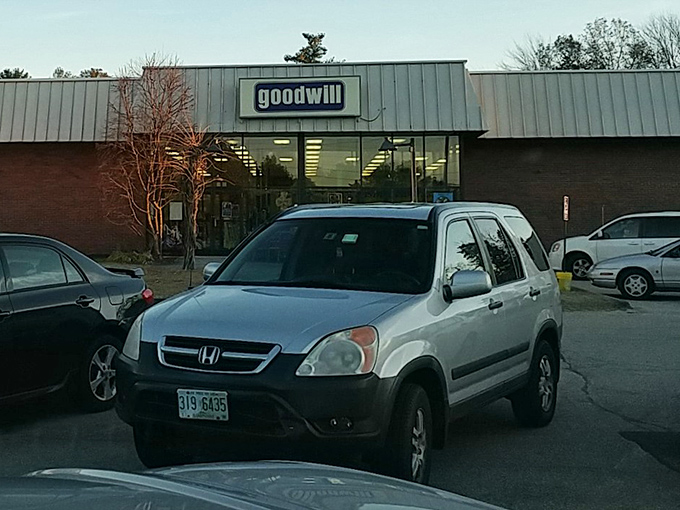 A familiar sight! Pulling up to the Concord Goodwill, where hidden gems await their new life, like an episode of Antiques Roadshow.