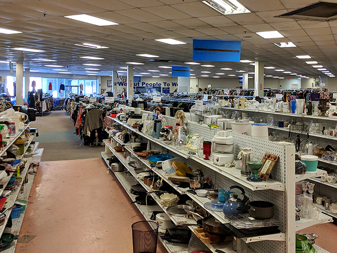 The Art Deco-inspired fa&ccedil;ade of Goodwill's Egg Harbor Township location promises treasure hunting adventures behind those sliding doors.