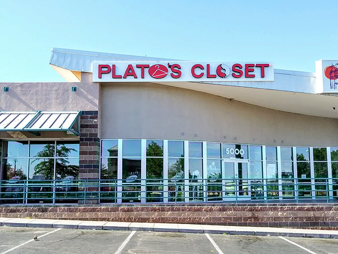 The iconic storefront where fashion dreams don't require a trust fund. Albuquerque's bargain hunters know this facade means treasure awaits inside.
