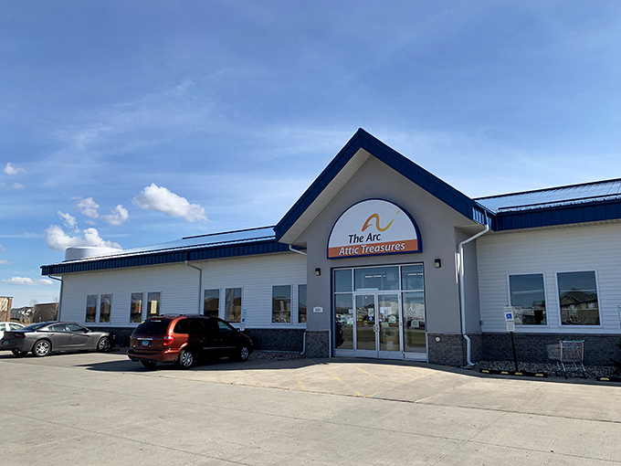 That bright orange awning beckons like a beacon of bargain-hunting hope against the North Dakota sky.
