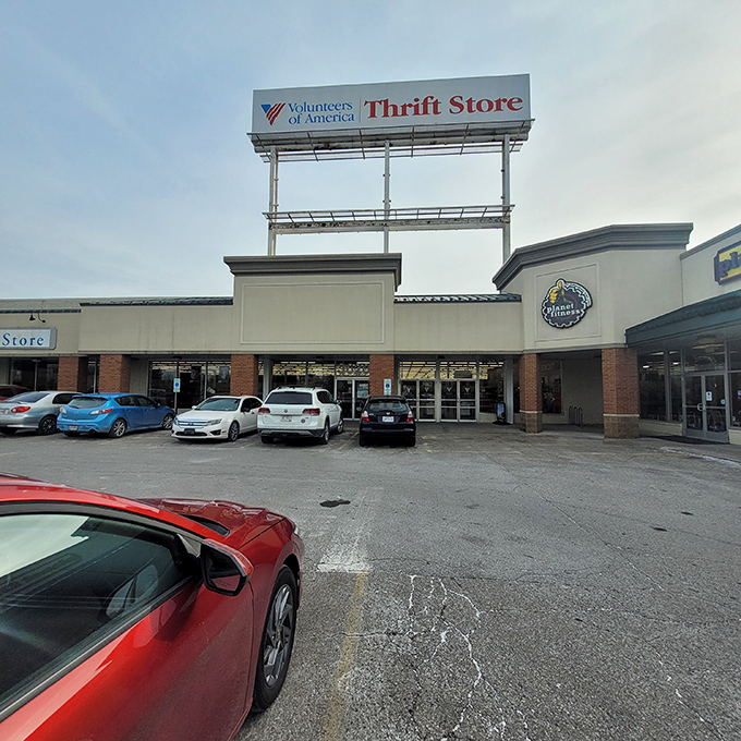 The prominent sign beckons bargain hunters like a lighthouse guiding ships to shore—adventure awaits inside those doors.