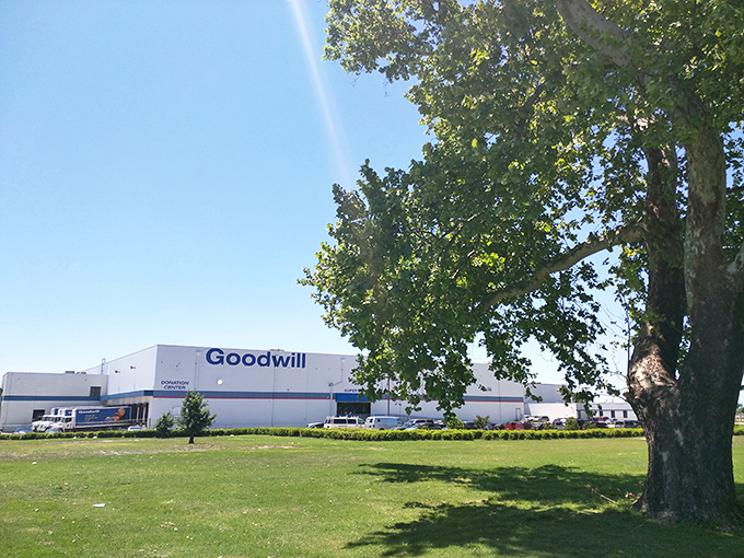 The treasure hunter's mothership awaits! Goodwill's sprawling Oklahoma City facility promises adventures in secondhand shopping under that big Oklahoma sky.