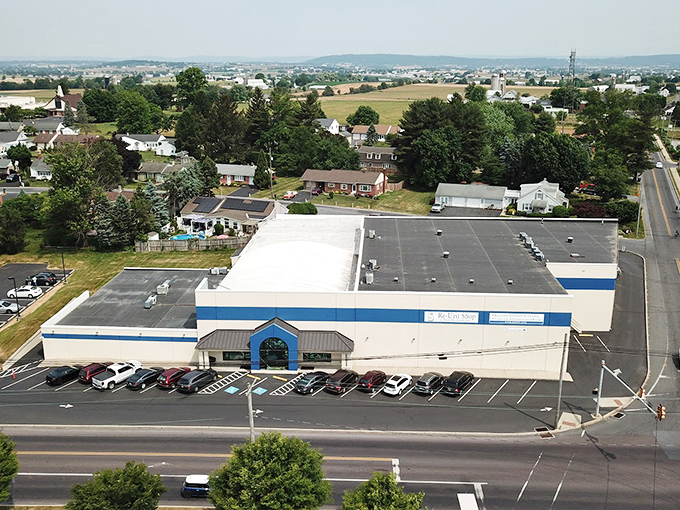 From above, this sprawling treasure trove beckons bargain hunters like a beacon of secondhand salvation in Lancaster County.