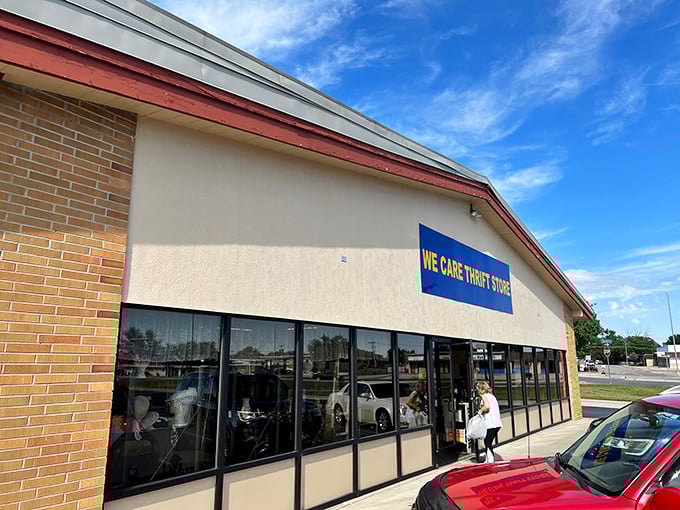 The unassuming exterior of We Care Thrift Store hides a treasure trove within. Like finding a gourmet meal at a gas station, prepare to be delightfully surprised!