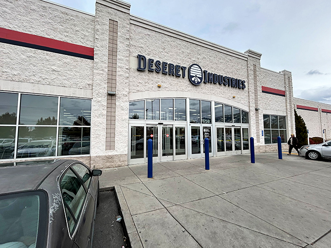 The modern facade of Deseret Industries beckons with the promise of treasures waiting inside&mdash;like a department store where everything comes with a story.