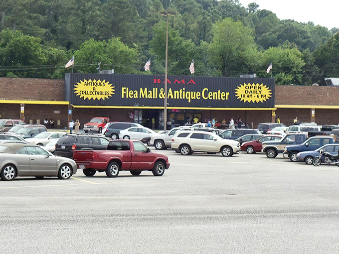 The mothership has landed! Bama Flea Mall's iconic storefront promises treasure hunters the thrill of discovery behind those unassuming doors.