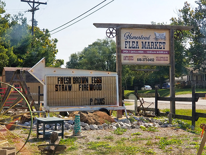 That vintage wagon on the roof promises adventures in bargain hunting that your wallet will actually thank you for.