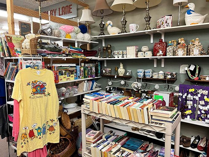 Books, t-shirts, and treasures galore! This corner of Memory Lane feels like your coolest aunt's attic &ndash; if she collected everything from Sesame Street shirts to vintage lamps.