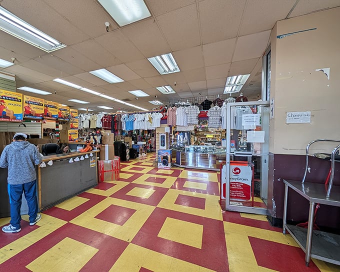 The iconic red and yellow checkerboard floor guides you through this labyrinth of treasures like a real-life game of cultural Monopoly.